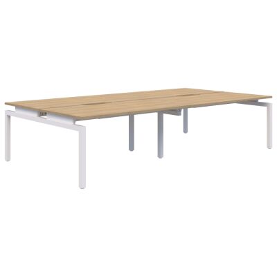 4 Pod Desk Back to Back Classic Oak with White Base Accent Balance ...