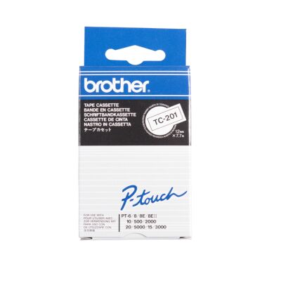 Labelling Tape Brother P-Touch TC201 Black on White 12mm x 8m | Kiwi Office