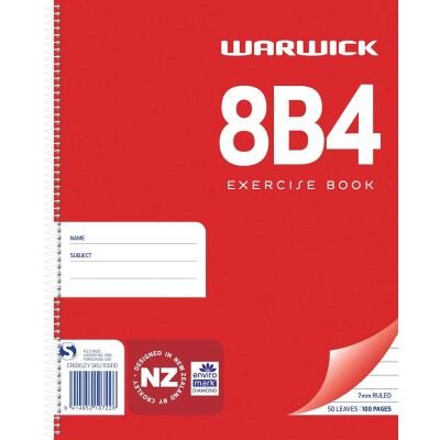 8B4 Exercise Book Warwick Red Spiral Ruled 7mm 180x230mm 50 Leaf | Kiwi ...