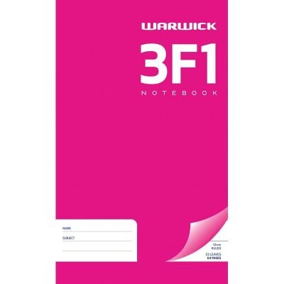 3F1 Exercise Book Warwick Pink Ruled 12mm 100x165mm 32 Leaf | Kiwi Office