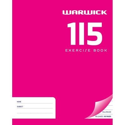 1I5 Exercise Book Warwick Pink Ruled 9mm 205x255mm 40 Leaf | Kiwi Office