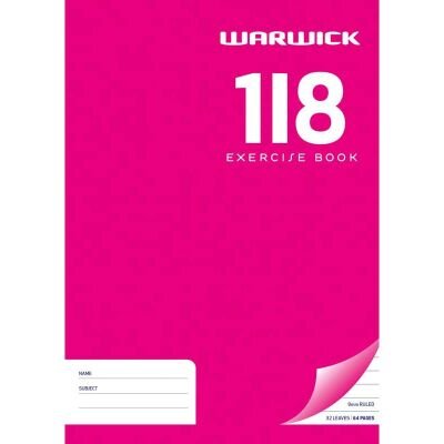 1I8 Exercise Book Warwick Pink Ruled 9mm 210x297mm A4 32 Leaf | Kiwi Office