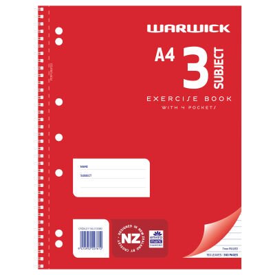Exercise Book Warwick Red 3 Subject Ruled 7mm 210x297mm A4 150 Leaf ...