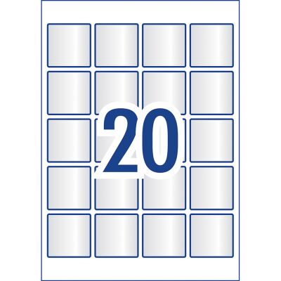 Square Labels Avery L7126 Crystal Clear 20UP Laser 45x45mm Pack of 10 ...