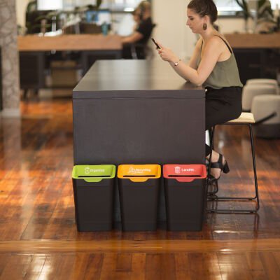 Method Twenty Bin Blue Glass Open Lid 20L | Kiwi Office