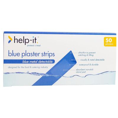 Plasters Help-It Blue Finger Extension Metal Detecable 160 x 20mm Box ...