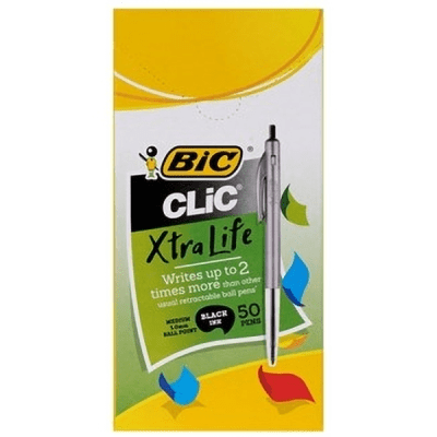 Retractable Ballpoint Pen Bic Clic Black Medium Box of 50 | Kiwi Office
